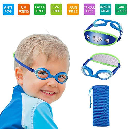 RUIGAO Kids Goggles for Swimming 4-7, Toddler Swim Goggles No Tangle, Blue Goggles for Boyss, Swimming Goggles with Elastic Strap & Pain Free Head Band