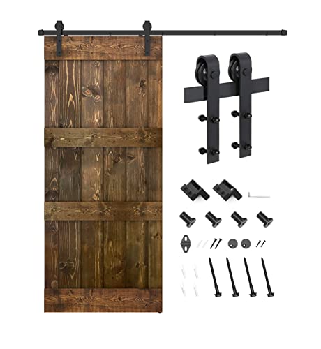 Sliding Barn Door 36 in x 84 in, Made-in-USA, Customizable Solid Wood Barn Door Included 6.25ft Hardware Kit and Pull Handle, Easy Assembly Dark Brown, Ladder Series