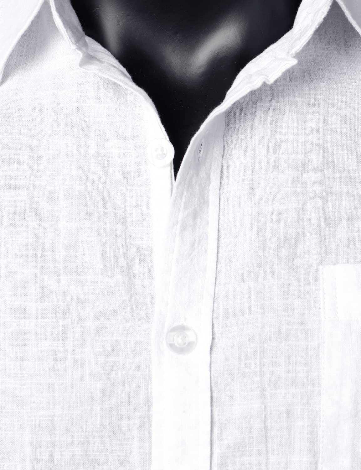 ZEROYAA Men's Fitted Cotton Linen Casual Short Sleeve Button Up Shirts Lightweight Beach Tops with Pocket ZLSC34-White Medium