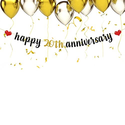 Maicaiffe Happy 20th Anniversary Banner - for 20th Wedding Anniversary / 20th Anniversary Party / 20th Birthday Party Decorations (20th)