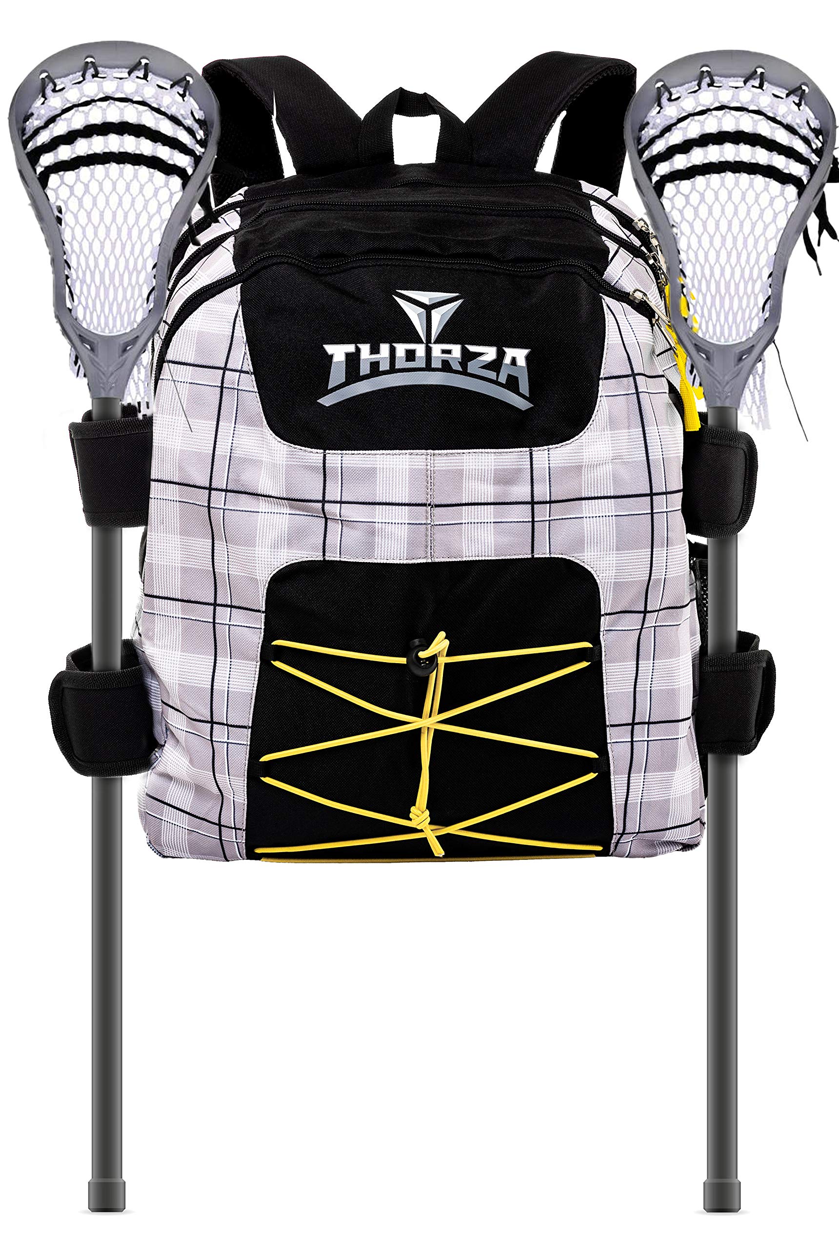 Thorza Lacrosse Backpack with Stick Holder and Multi Pocket Equipment Storage for Gloves, Cleats, Pads, and Goalie Gear - Large Capacity, Game, Travel and Practice Use