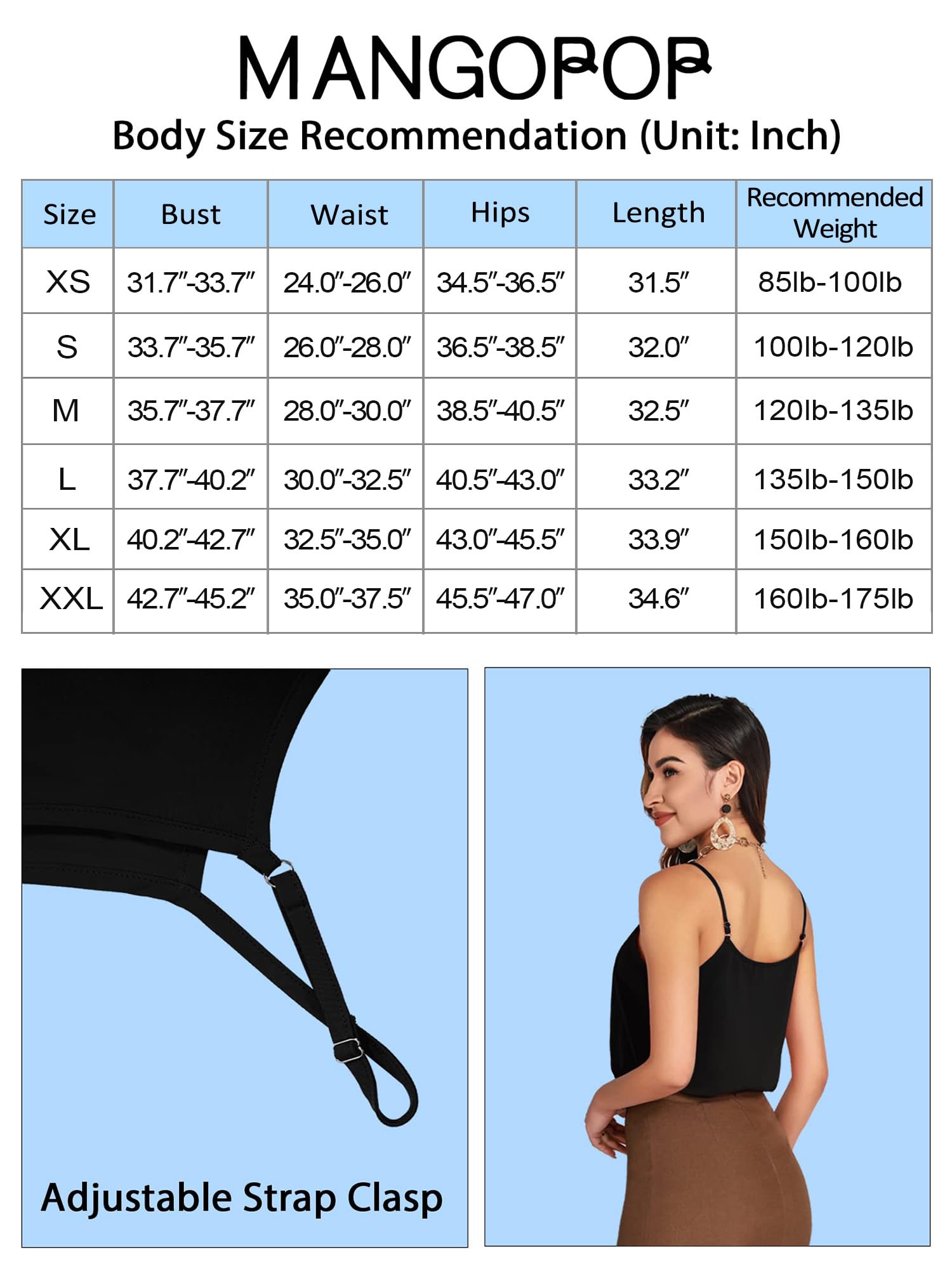 MANGOPOP Women's Bodysuit V Neck Spaghetti Strap Tank Tops Cami Backless Sleeveless Loose Fit Blouse Body Suits Sexy Casual