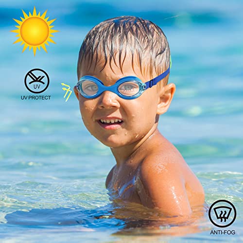 RUIGAO Kids Goggles for Swimming 4-7, Toddler Swim Goggles No Tangle, Blue Goggles for Boyss, Swimming Goggles with Elastic Strap & Pain Free Head Band