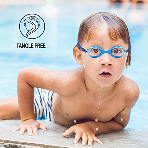 RUIGAO Kids Goggles for Swimming 4-7, Toddler Swim Goggles No Tangle, Blue Goggles for Boyss, Swimming Goggles with Elastic Strap & Pain Free Head Band