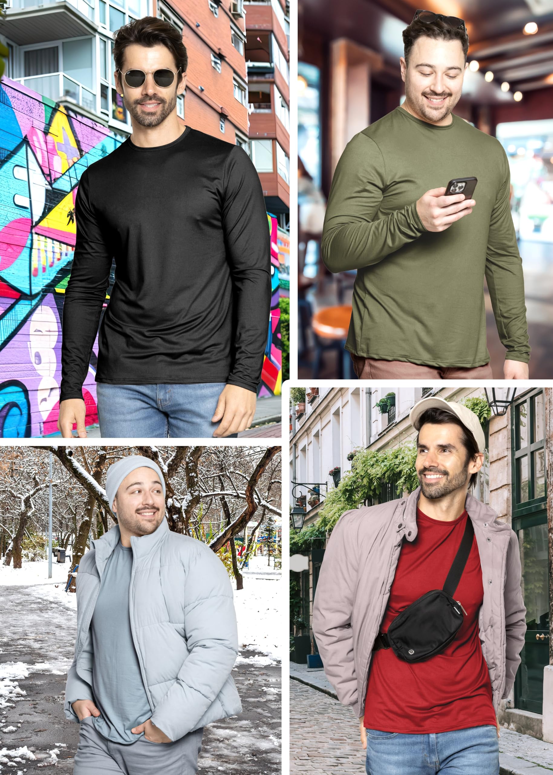 Men's Long Sleeve Crew Neck Top Beige Medium