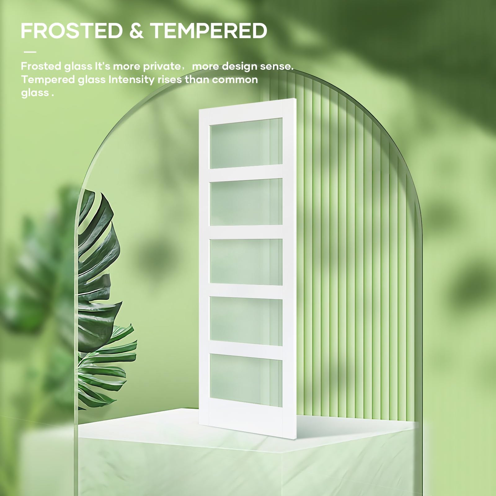Fredbeck 32in x 84in White Glass Barn Door with 5.5FT 66inch Sliding Door Hardware Kit Included & Handle,PVC Surface,Need to Assembly,Water-Proof,Fit 29in-31in Opening
