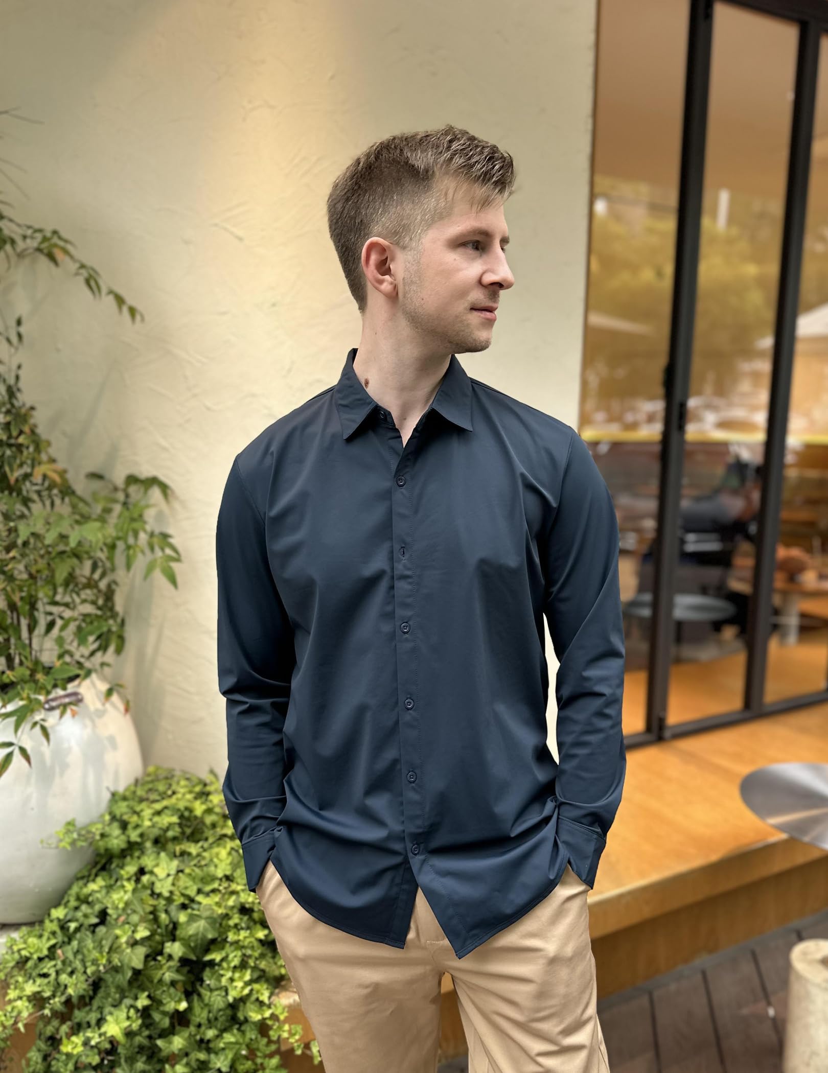COOFANDY Men Formal Dress Shirt Long Sleeve Button Down Shirt Business Casual Shirt Deep Blue