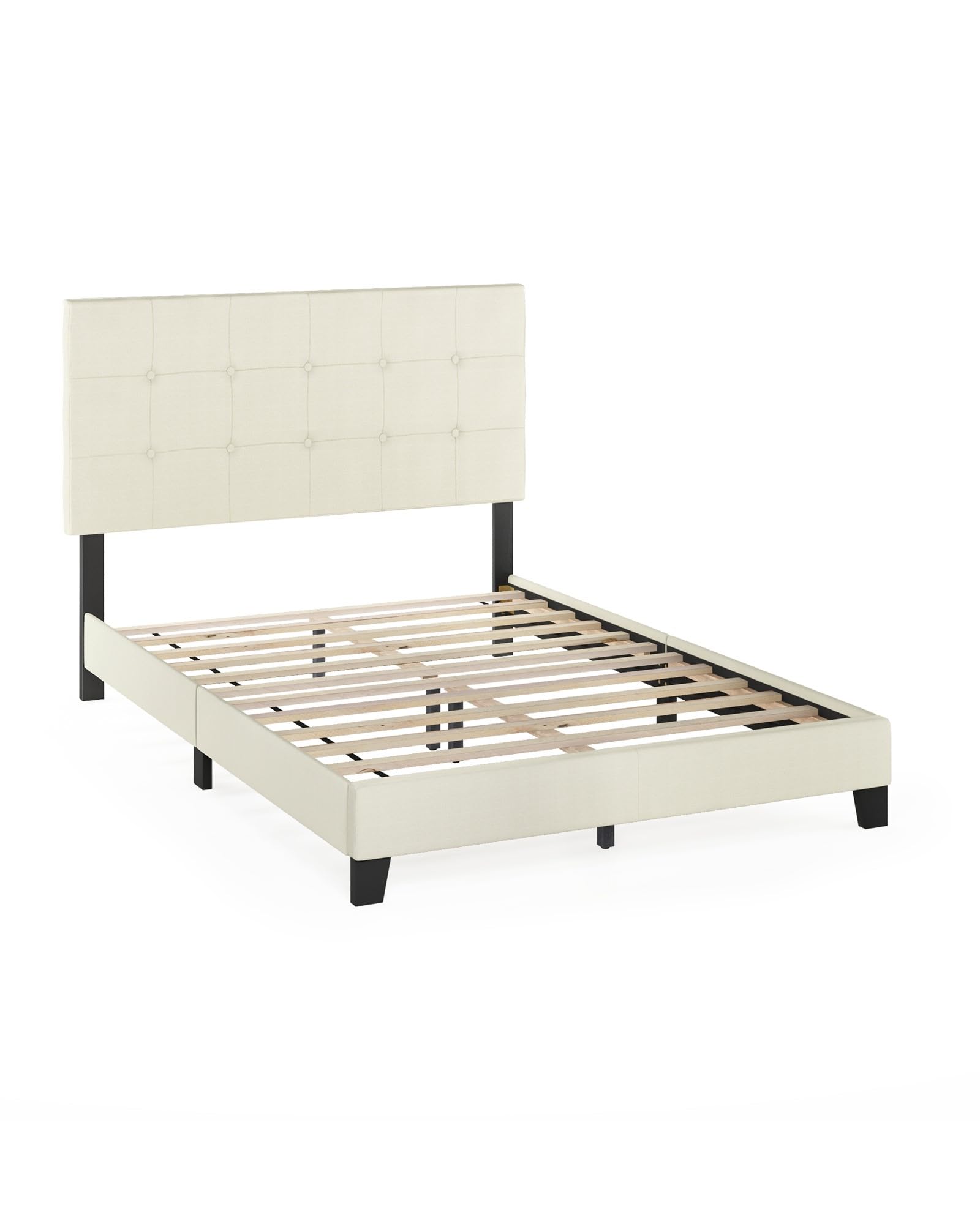 Furinno Laval Button Tufted Upholstered Platform Bed Frame, Full, Linen