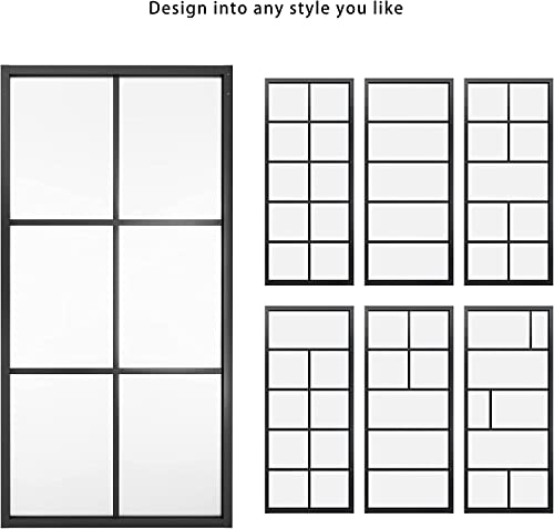 BARNSMITH 42in x 84in Frosted Glass Barn Door with 7FT Top Mounted Hardware kit Soft Close Mechanism DIY 6 Lites Tempered Glass Modern Aluminum Sliding Door Disassembled Easy Installation KDA03