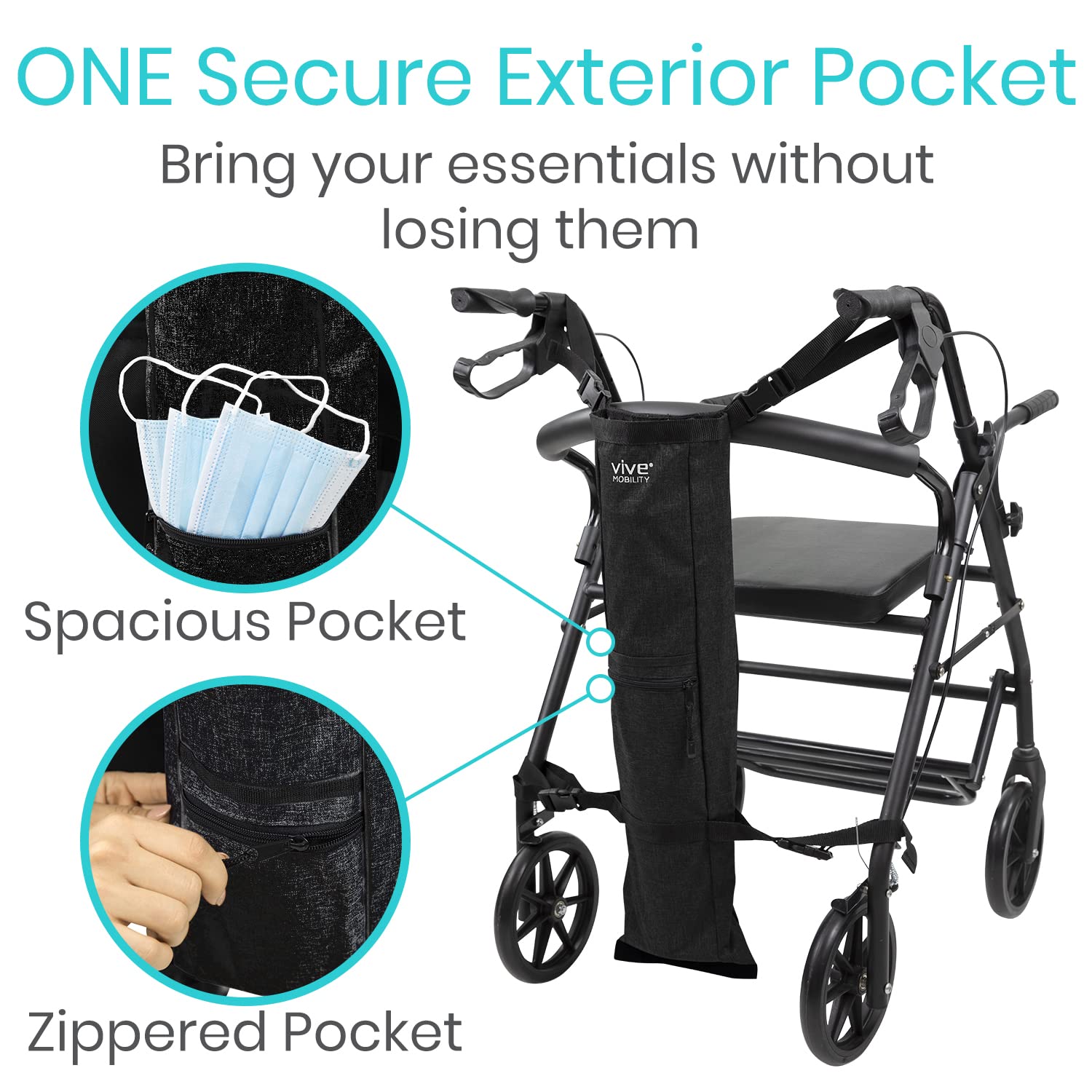 Vive Oxygen Tank Holder for Wheelchair - Portable Medical Cylinder Backpack for Travel - Carrier Accessories Bag for Walker, Rollator, Scooter - Case Fits Canister Sizes M2, M4, M6, M9, C, D, E