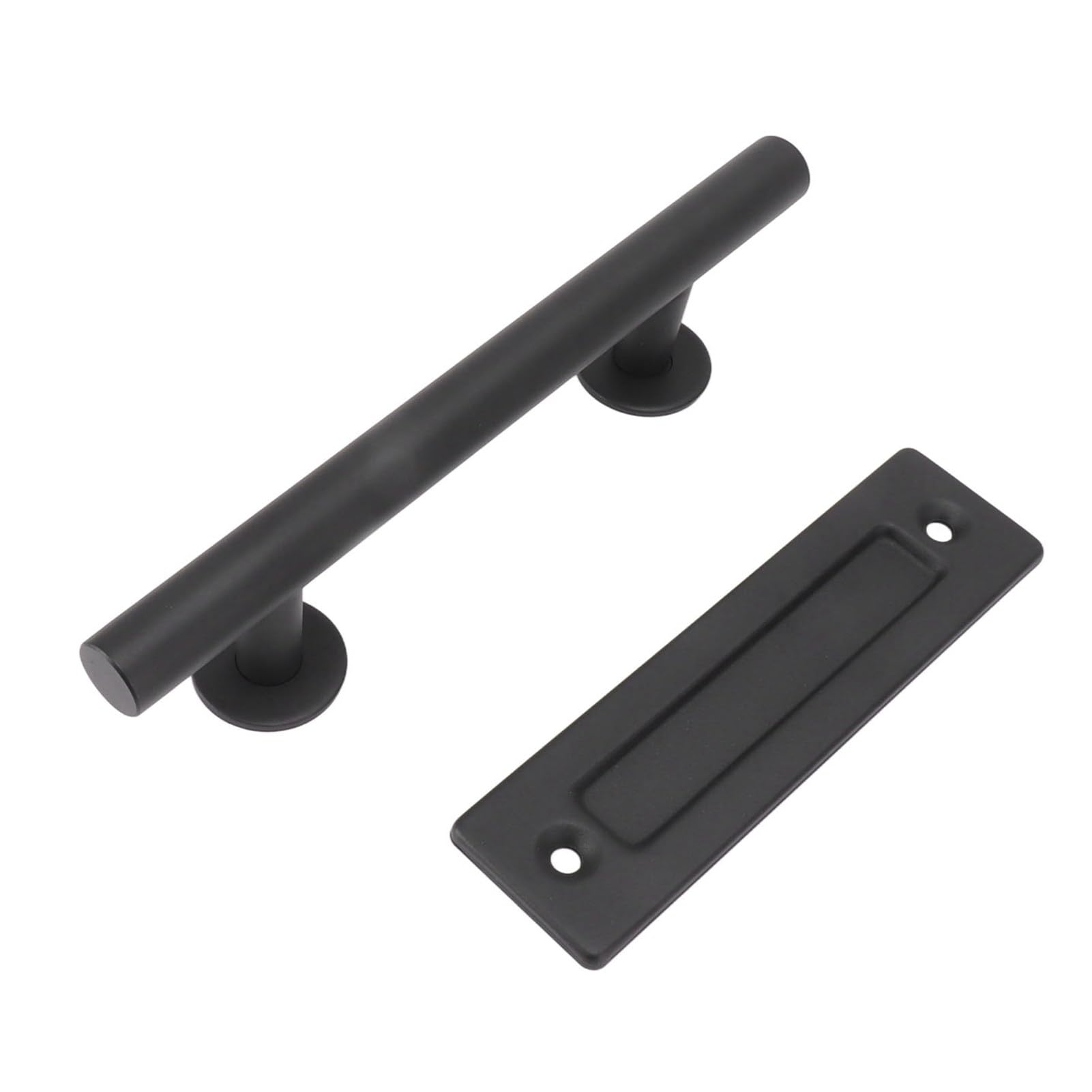 Sliding Barn Door Handle, Carbon Steel Sliding Glass Door Pull Handle Black Barn Door Handle and Flush Finger Pull with Lock Hook Latch Sets for Barn Doors, Cabinet, Garages, Wardrobes