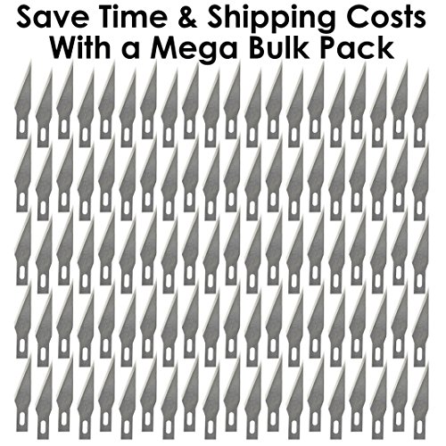 Premium USA-Made Steel Hobby Knife Blades Mega Bulk 100 Pack. Save Time and Shipping Costs! The Fine Point #11 Size Blade Universally Fits #1 Craft Knife Handles for Modeling and Papercraft Projects