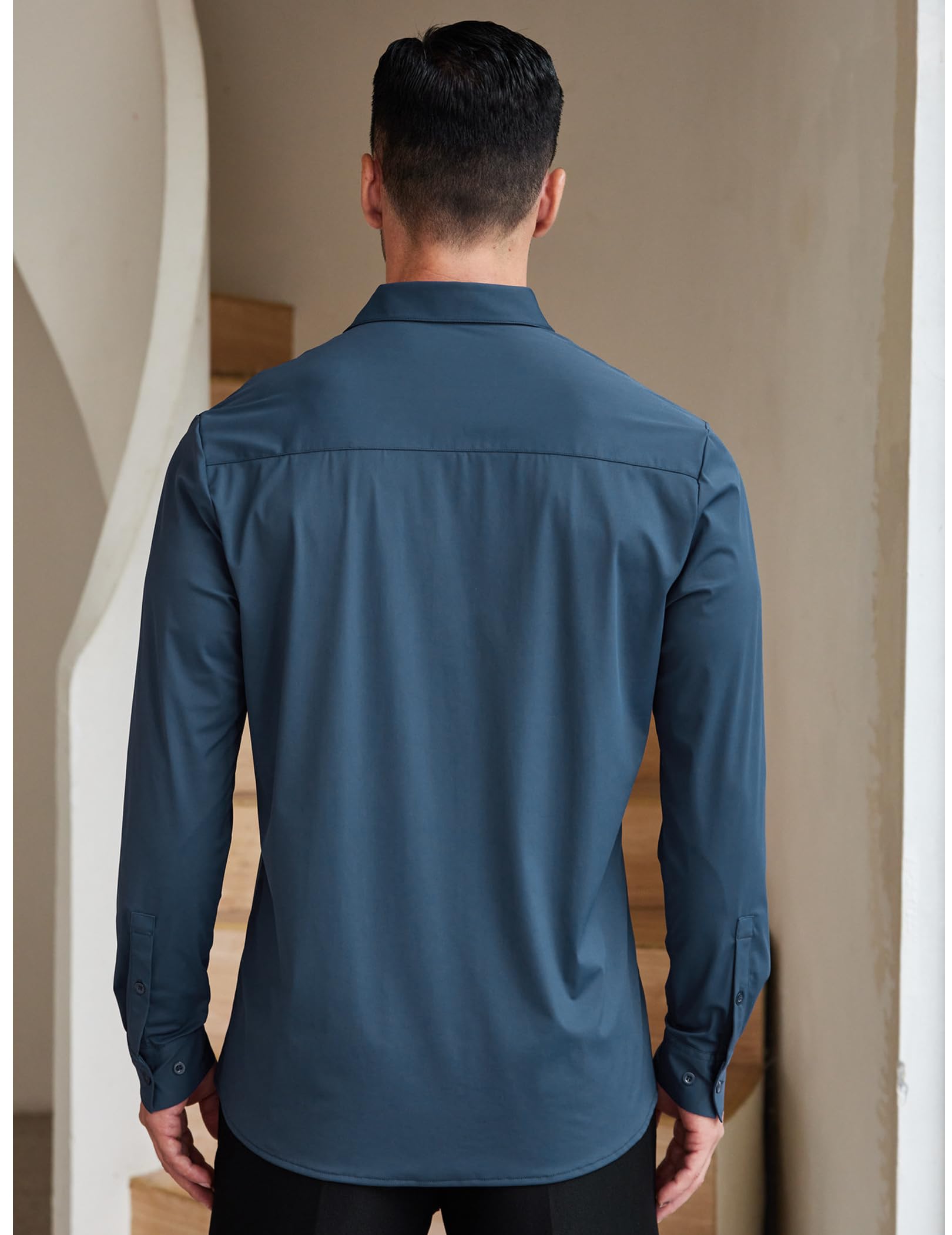COOFANDY Men Formal Dress Shirt Long Sleeve Button Down Shirt Business Casual Shirt Deep Blue