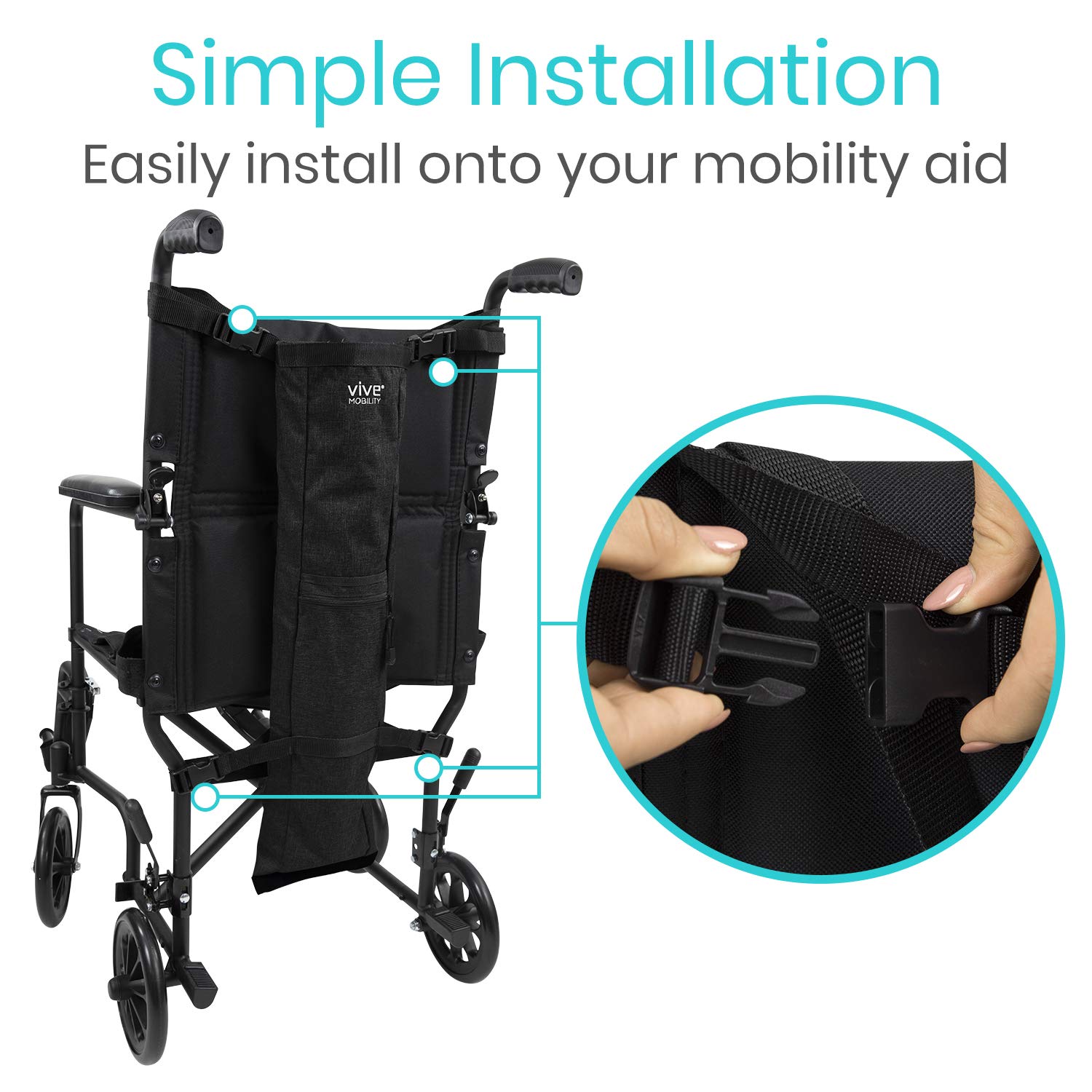 Vive Oxygen Tank Holder for Wheelchair - Portable Medical Cylinder Backpack for Travel - Carrier Accessories Bag for Walker, Rollator, Scooter - Case Fits Canister Sizes M2, M4, M6, M9, C, D, E