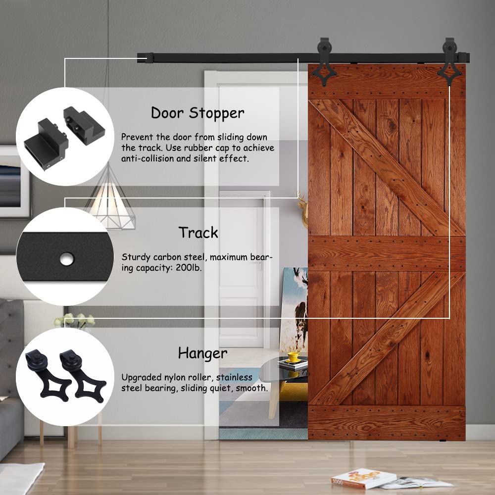 7.5FT Sliding Barn Door Hardware Kit Heavy Duty Sturdy Rustic Rhombus Shape Hanger Barn Door Track Set for Single 45" Wide Door Garage Closet