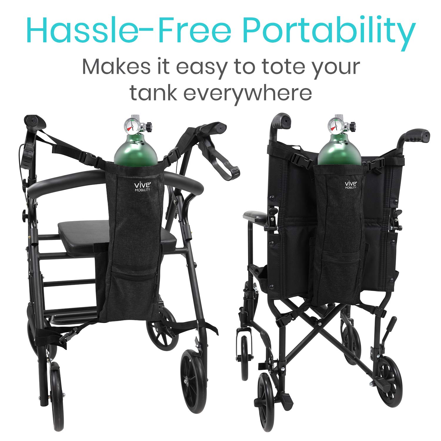 Vive Oxygen Tank Holder for Wheelchair - Portable Medical Cylinder Backpack for Travel - Carrier Accessories Bag for Walker, Rollator, Scooter - Case Fits Canister Sizes M2, M4, M6, M9, C, D, E