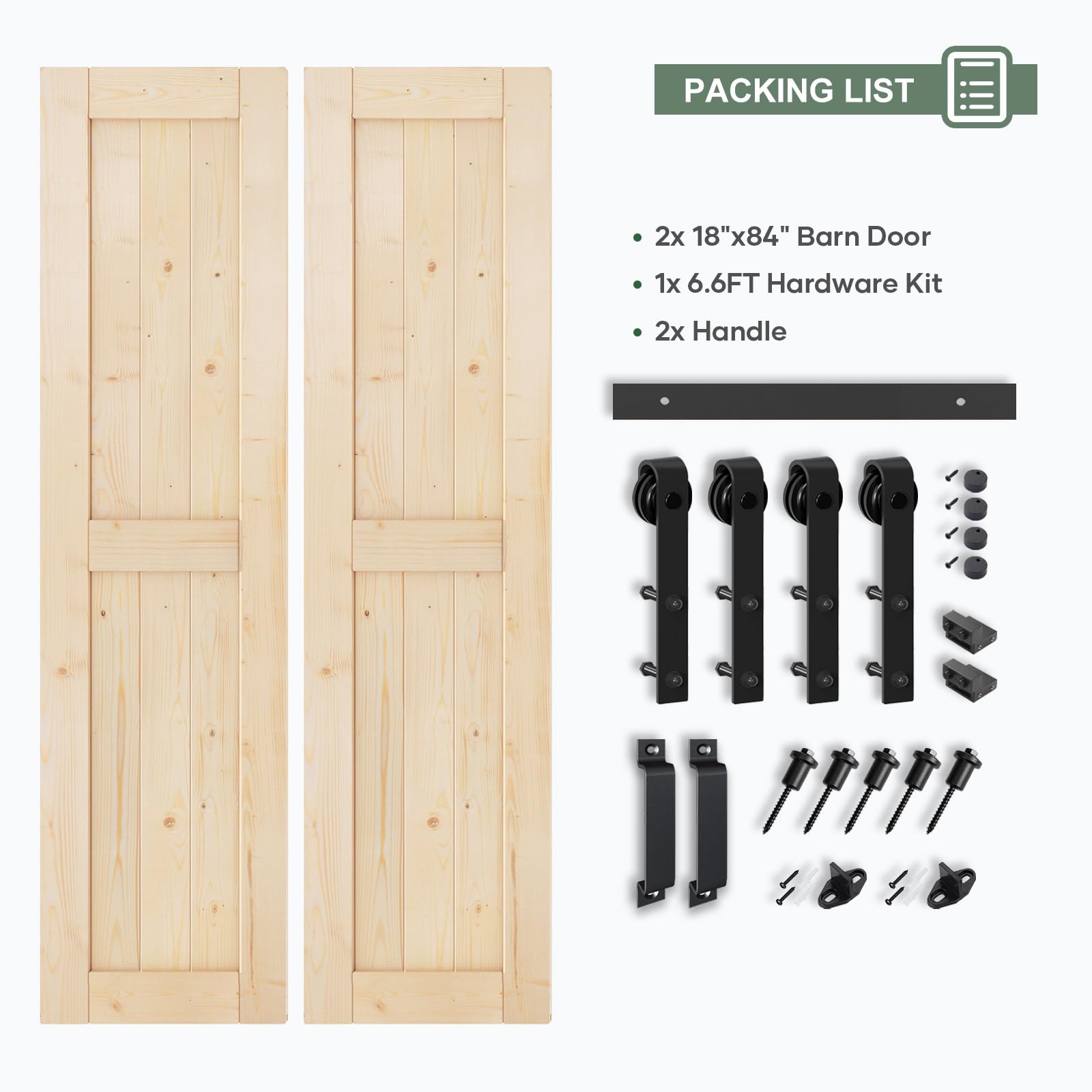 ROYMELO 36x84 inch (Double 18×84 inch Door) Sliding Barn Wood Door Slab with 6.6ft Hardware Kit, Requires Simple DIY Assembly