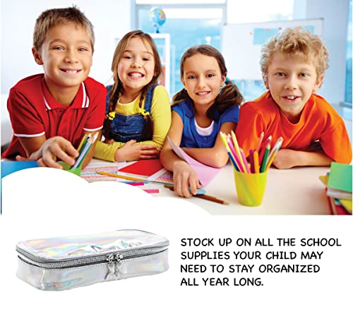 OMG ORGANIZE MY GEAR Cute Pencil Case for Kids, Pen Storage Pouch Large Capacity, Zipper Mesh Pocket Compartment, Multi-Slot Pencil Bag Pen Case (Iridescent Silver)