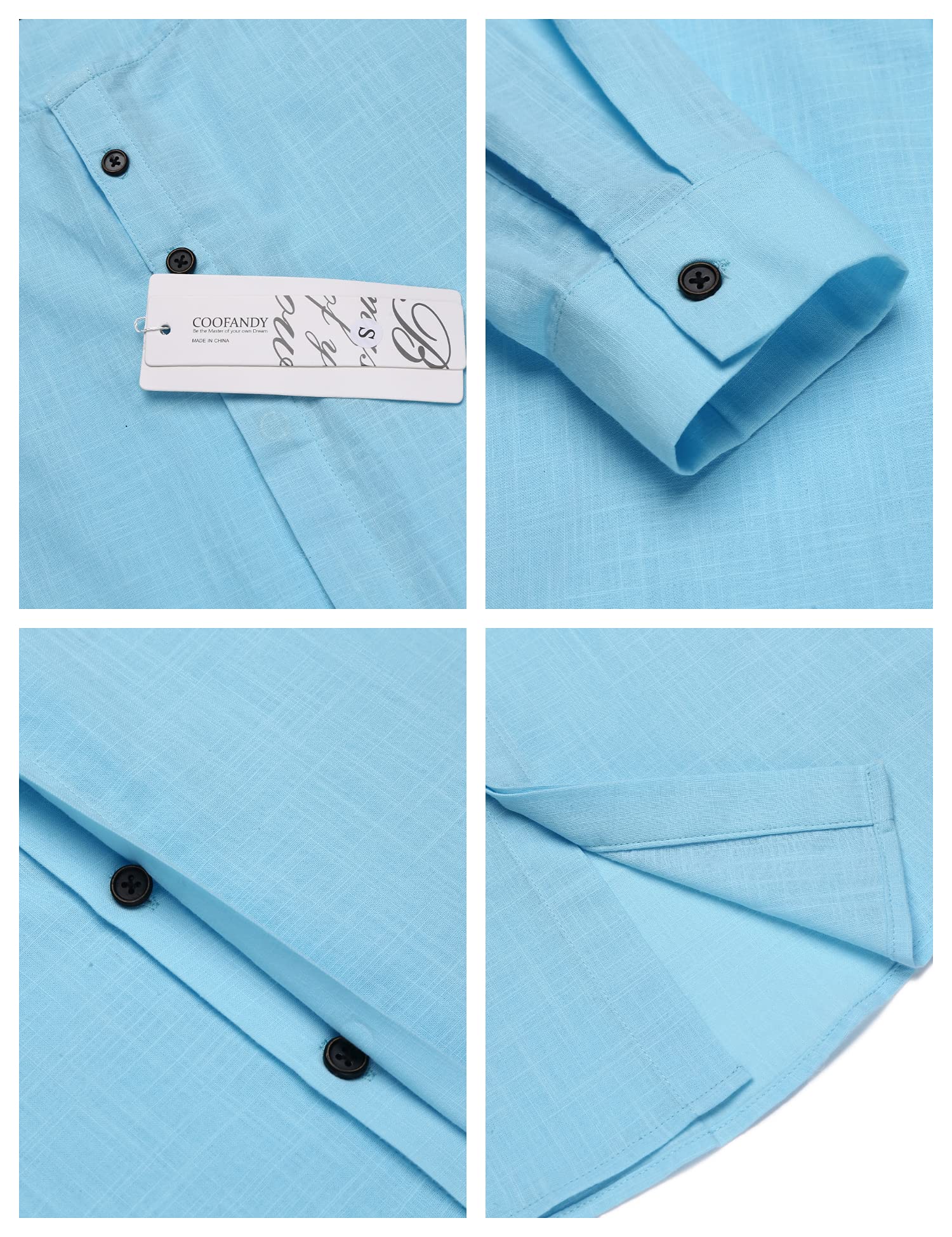 COOFANDY Men's Linen Button Down Shirt Long Sleeve Casual Beach Tops(Blue, Medium)