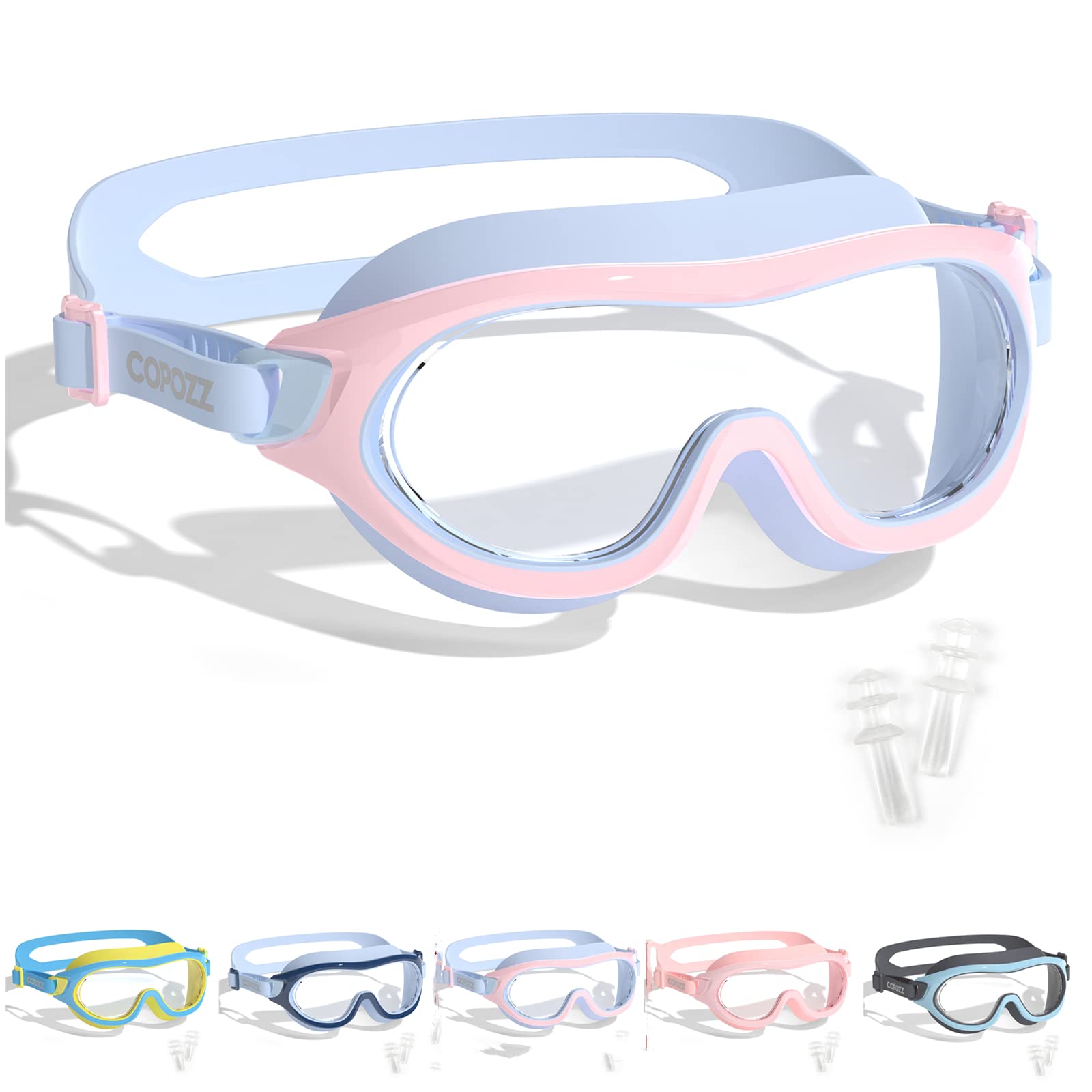COPOZZ Swimming Goggles for Kids 6-14, Wide View Youth Swim Goggles No Leaks AntiFog Crystal Clear Water Pool Swim