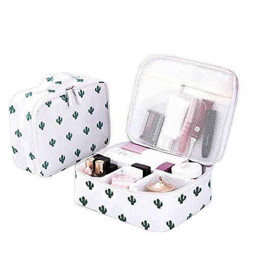 Bonaweite Cactus Travel Makeup Bags Small Brush Cosmetic Case Mini Pouch Holder Organizer Portable Vanity bag Jewelry Accessories Beauty Kit Travelling Train Artist with Hand Strap