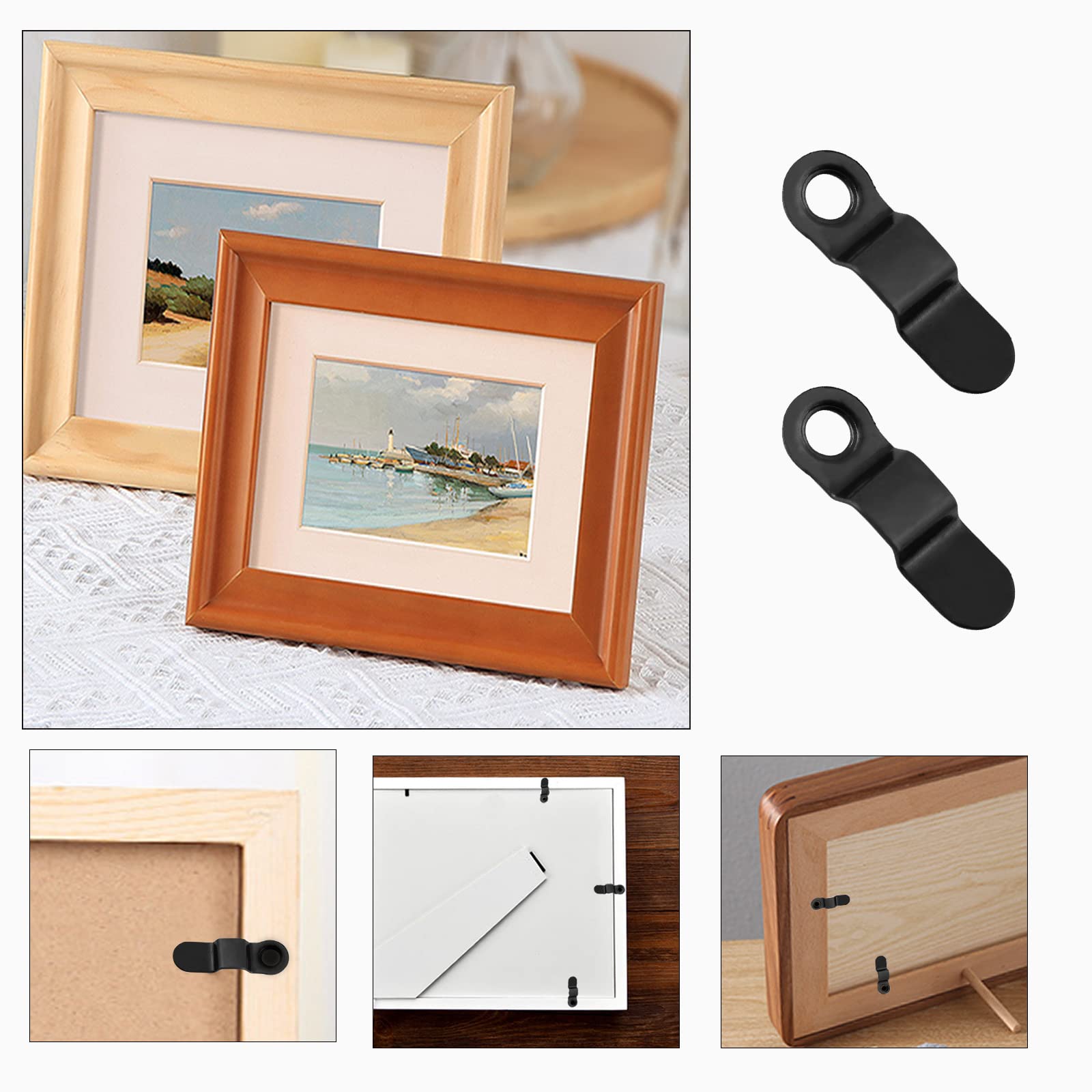 Cionyce 50PCS Frame Turn Button, Metal Bow Shape Picture Frame Hardware Backing Clips with Screws for Hanging Pictures, Photos, Posters, Drawing Crafts(Black)