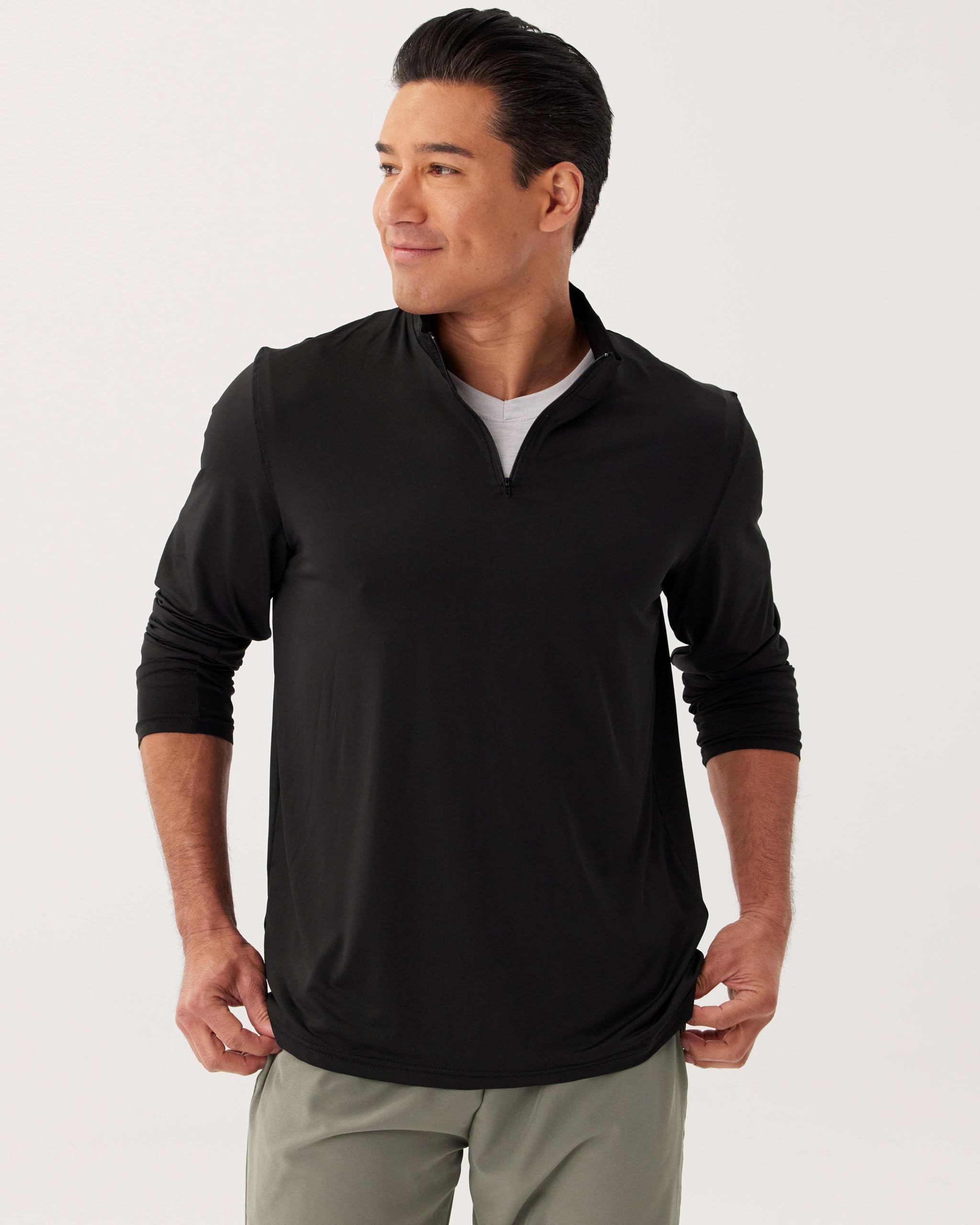 Real Essentials Mens Quarter 1/4 Zip Pullover Men Sweatshirt Long Sleeve Shirts 1/2 Athletic Fishing Dry Fit Shirt Gym Running Compression Golf Half Top Workout Sweatshirts, Set 3, L, Pack of 3
