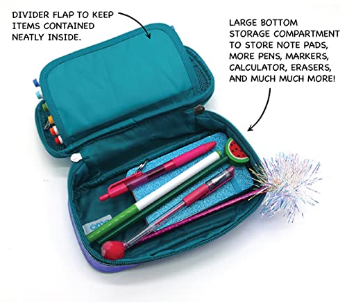 OMG ORGANIZE MY GEAR Cute Pencil Case for Kids, Pen Storage Pouch Large Capacity, Zipper Mesh Pocket Compartment, Multi-Slot Pencil Bag Pen Case (Iridescent Silver)