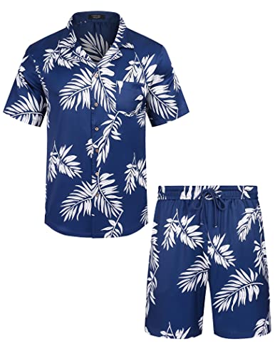 COOFANDY Mens Two Piece Outfits Sets Hawaiian Suit Set Beach Wedding Sets