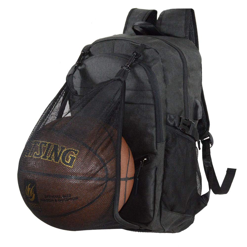 adorence Basketball Backpack with Ball Compartment(Ball Net, Water Resist) Soccer Bag/Volleyball Backpack- Black