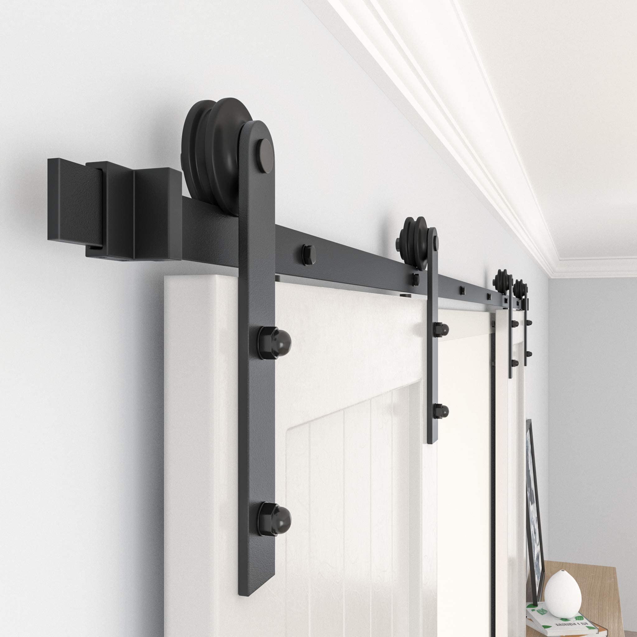 WINSOON Sliding Barn Door Hardware Double Door 8ft Track Kit with 2PCS 12 Inch Sliding Barn Door Handle Set