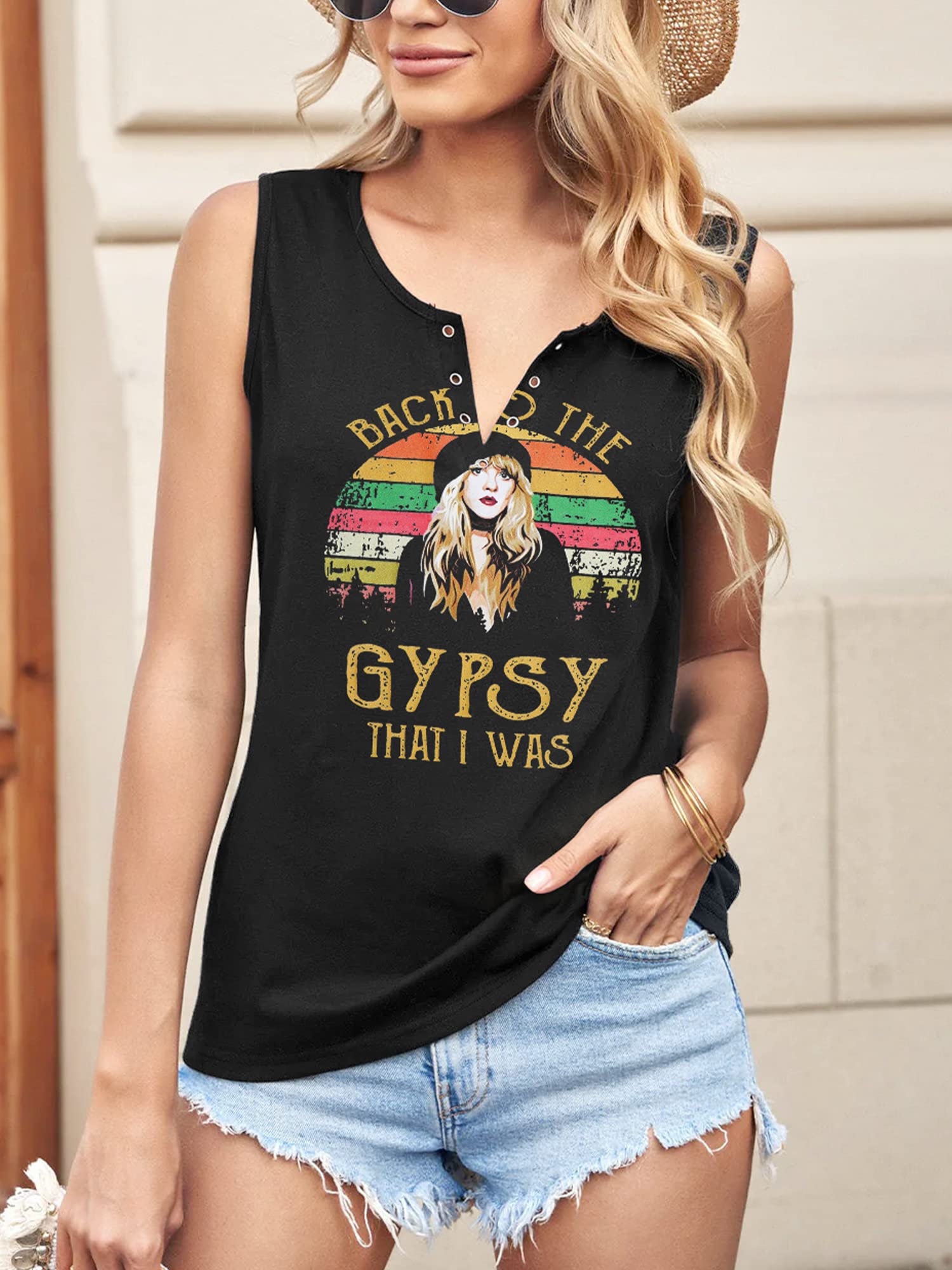 Vintage Band Tees for Women Country Graphic Tank Top Summer V Neck Ring Hole Sleeveless Shirt