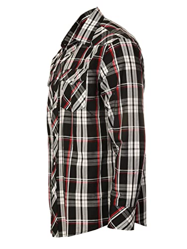 Gioberti Men's Western Plaid Shirt with Pearl Snap-on, Black/Red, Small