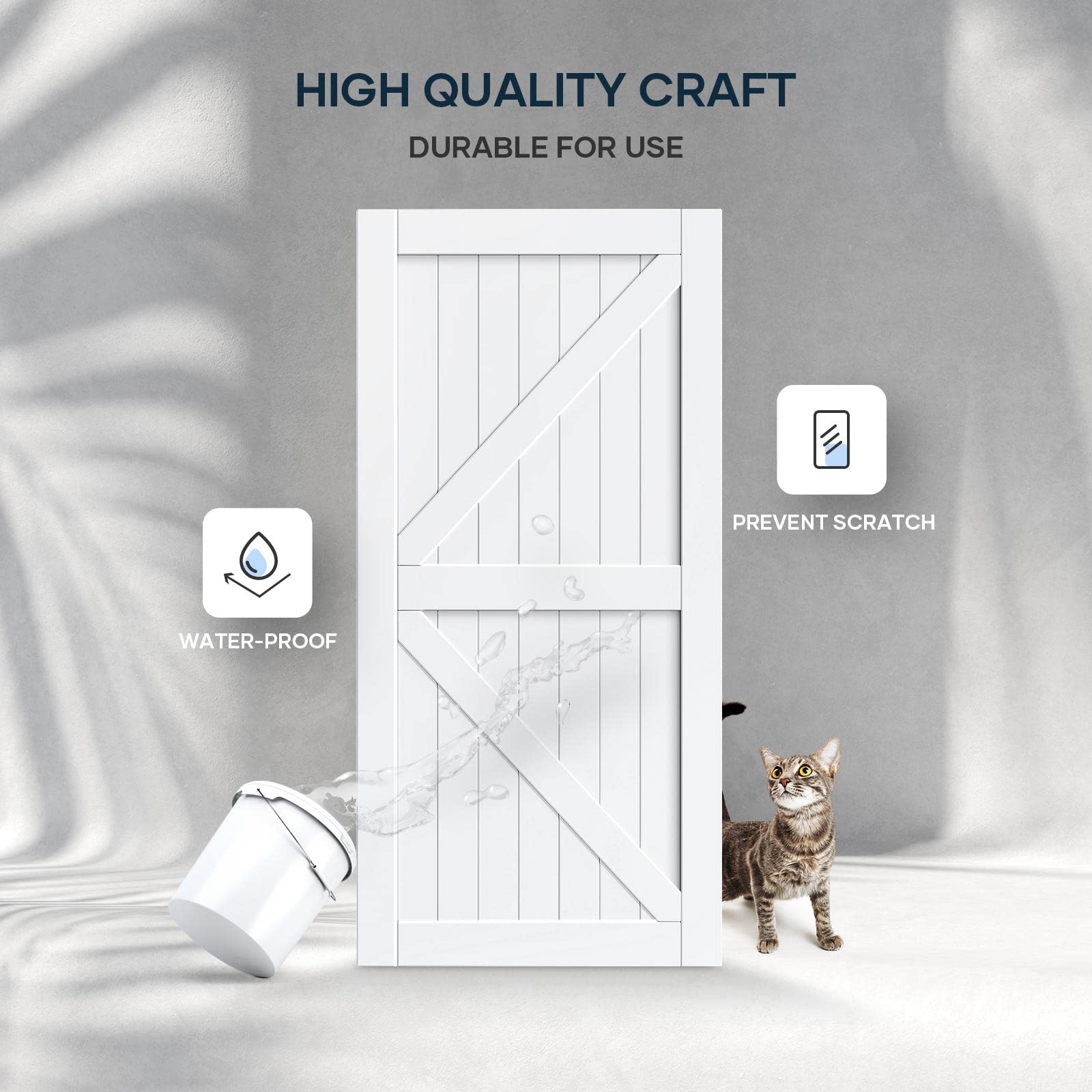 EaseLife 42in x 84in Sliding Barn Door with 7FT Barn Door Hardware Track Kit Included,Solid LVL Wood Slab Covered with Water-Proof & Scratch-Resistant PVC Surface,DIY Assembly,Easy Install,White