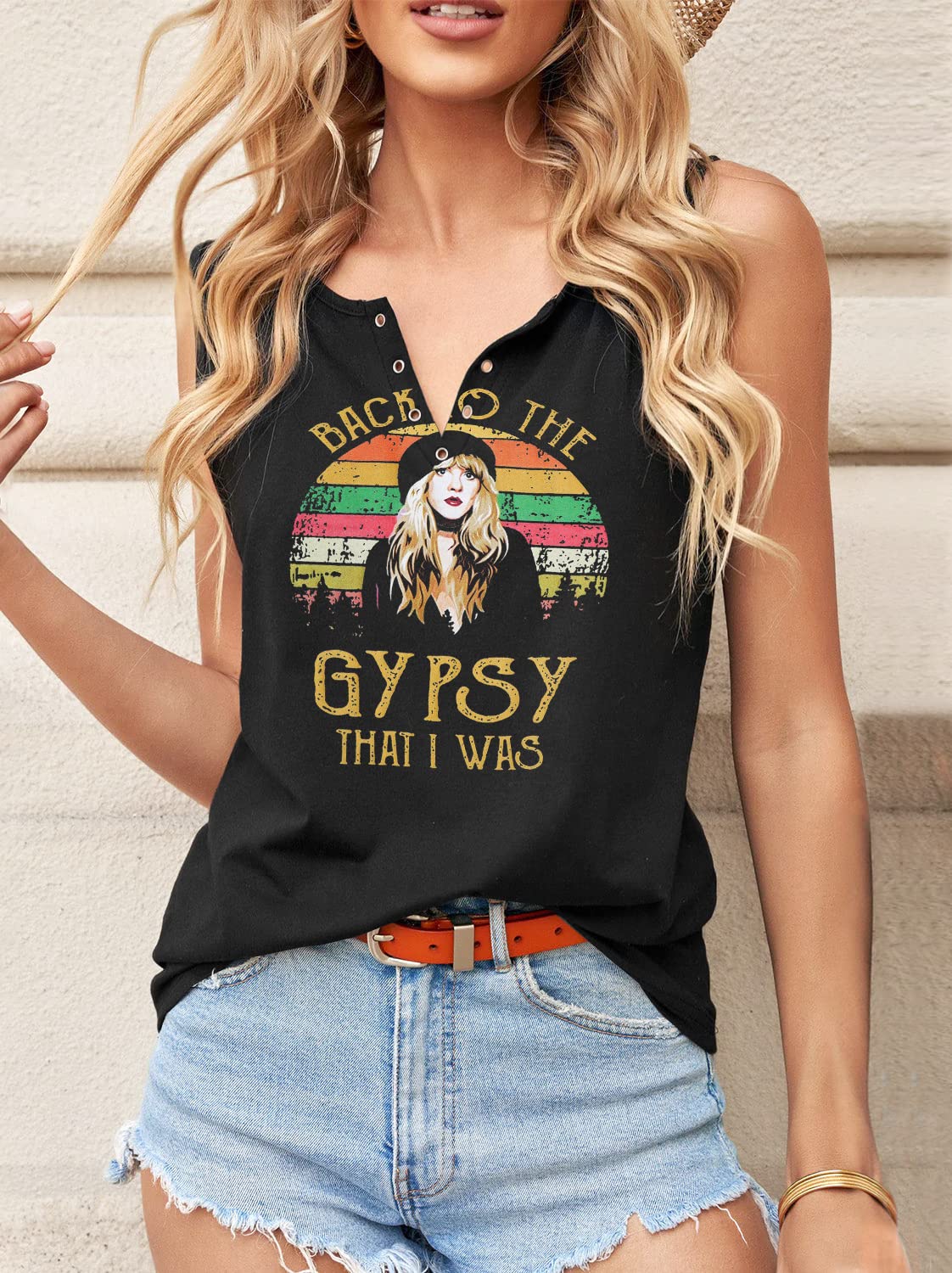 Vintage Band Tees for Women Country Graphic Tank Top Summer V Neck Ring Hole Sleeveless Shirt