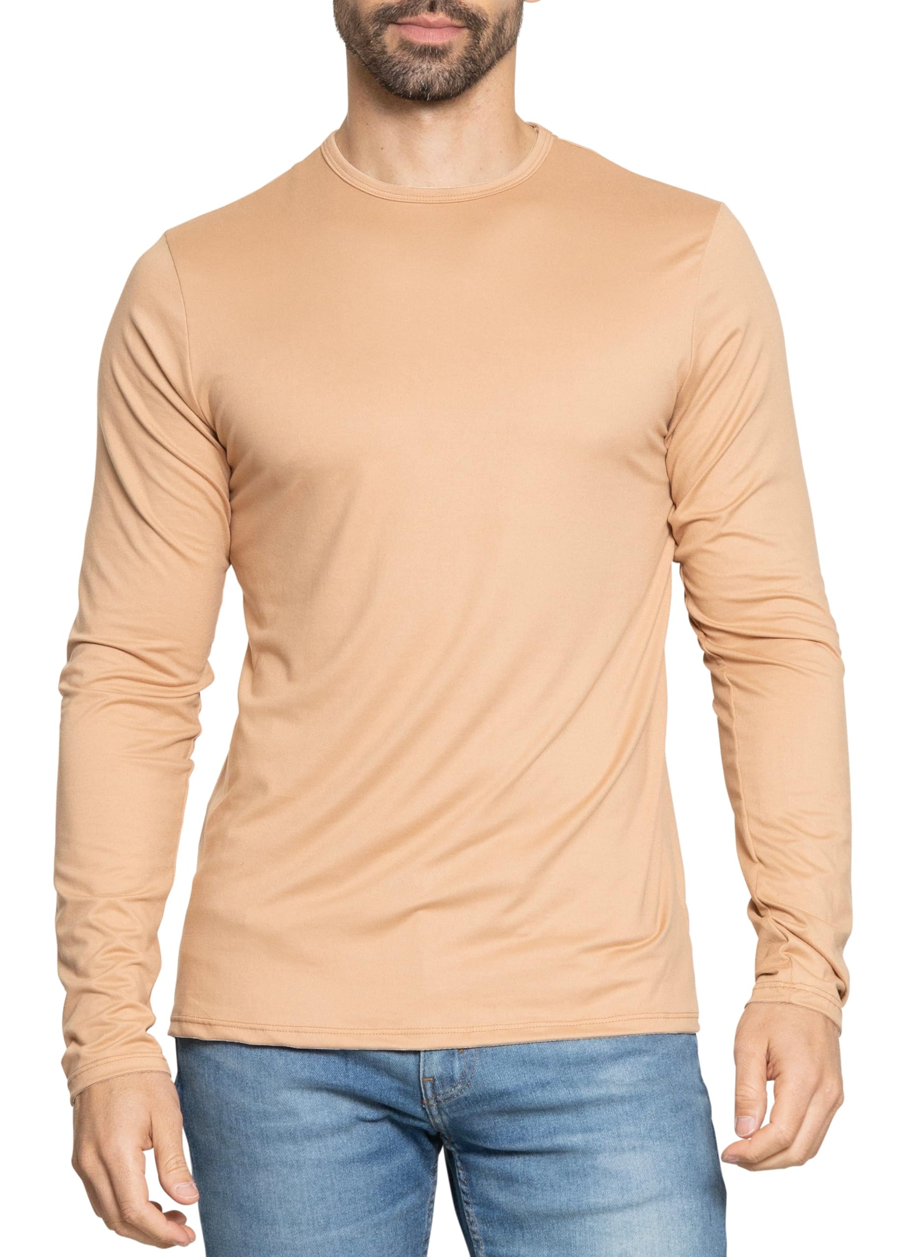 Men's Long Sleeve Crew Neck Top Beige Medium