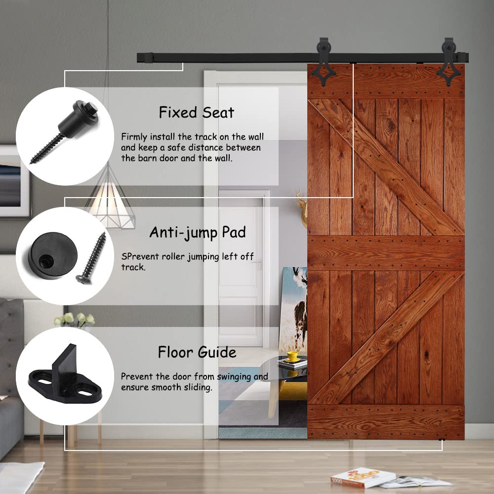 7.5FT Sliding Barn Door Hardware Kit Heavy Duty Sturdy Rustic Rhombus Shape Hanger Barn Door Track Set for Single 45" Wide Door Garage Closet