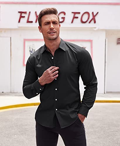 COOFANDY Mens Dress Shirts Long Sleeve Slim Fit Button Down Untucked Shirt Black