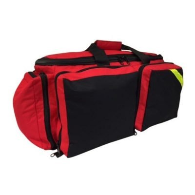 LINE2design EMS Oxygen Bag - Deluxe Medical Oxygen Bag Portable O2 Bag Supply Ambulance Gear Bags - Fully Padded Bag with Yellow Reflective Trim & Shoulder Strap EMS Supplies - Red