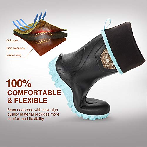 TIDEWE Rubber Boots for Women Multi-Season, Waterproof Rain Boots with Steel Shank, 6mm Neoprene Durable Rubber Outdoor Hunting Boots Size 7 (Green)