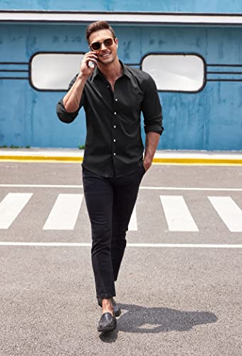 COOFANDY Mens Dress Shirts Long Sleeve Slim Fit Button Down Untucked Shirt Black