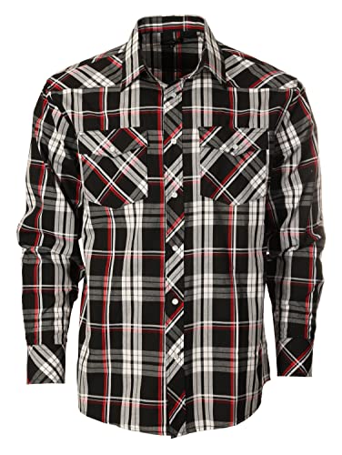 Gioberti Men's Western Plaid Shirt with Pearl Snap-on, Black/Red, Small