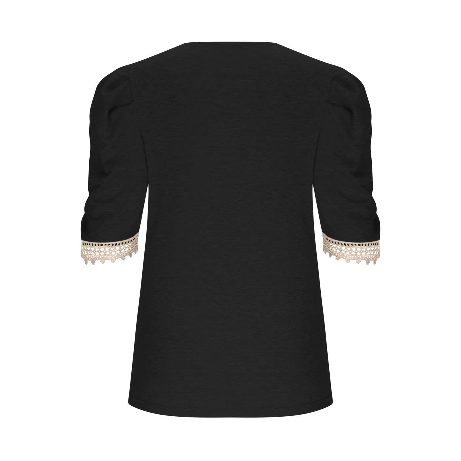 Tshirts Dresses Shirts for Women Sexy Women's Casual Summer V Neck Solid Color Hollow Gold Lace Stitching Bubble Short