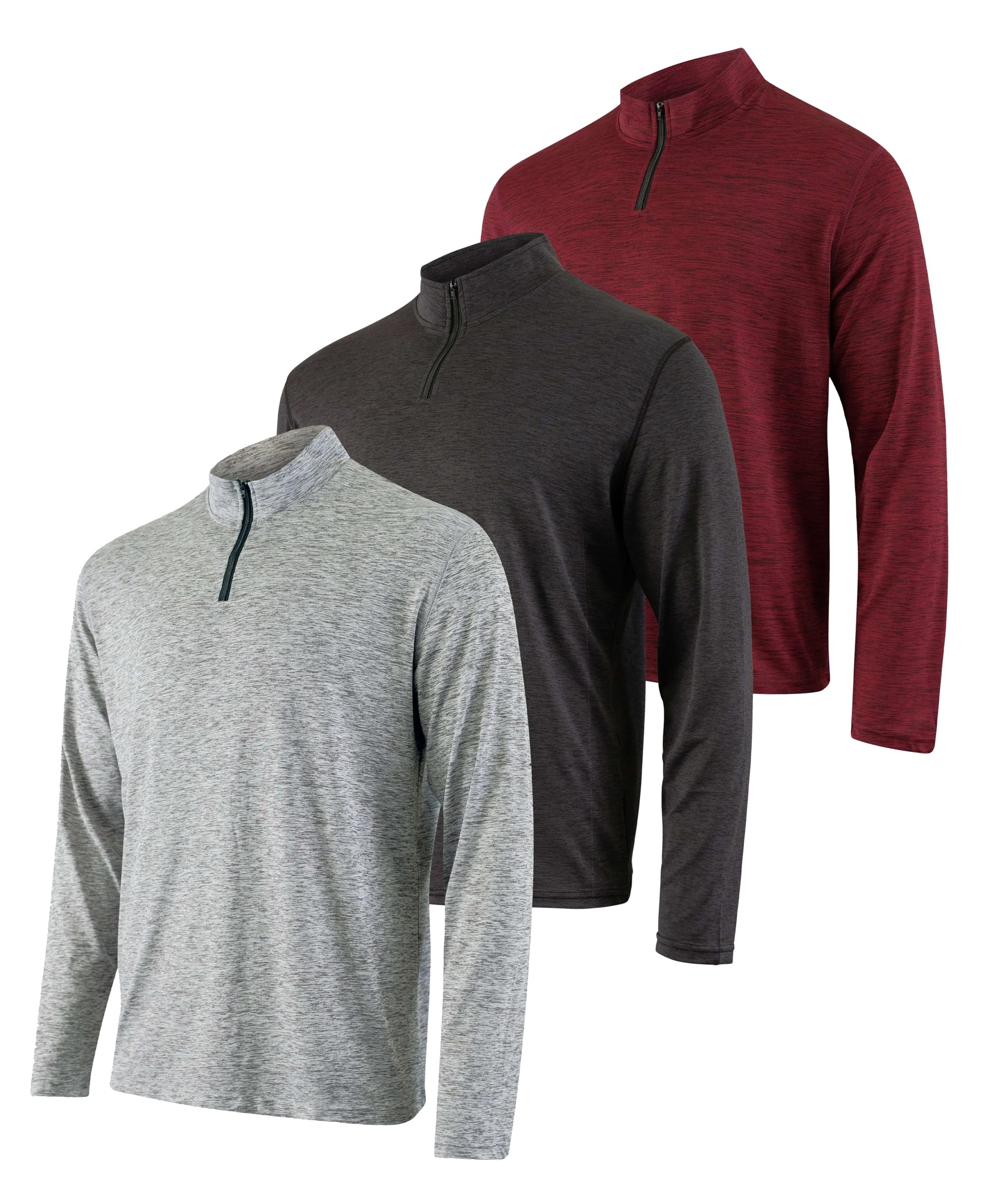Real Essentials Mens Quarter 1/4 Zip Pullover Men Sweatshirt Long Sleeve Shirts 1/2 Athletic Fishing Dry Fit Shirt Gym Running Compression Golf Half Top Workout Sweatshirts, Set 3, L, Pack of 3