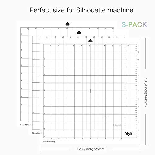 Diyit StandardGrip Cutting Mat for Silhouette Cameo 4/3/2/1 (3 PCS, 12x12)-Gridded Cutting Mat Perfect for Silhouette Cameo
