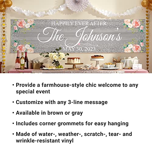 Let's Make Memories Personalized Rustic Floral Celebration Banner - Farmhouse Style - 6ft - Brown