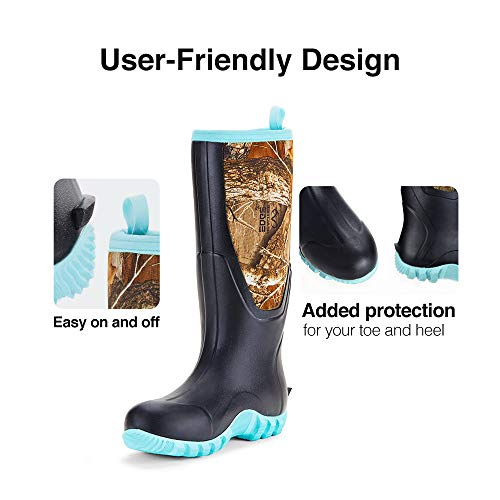TIDEWE Rubber Boots for Women Multi-Season, Waterproof Rain Boots with Steel Shank, 6mm Neoprene Durable Rubber Outdoor Hunting Boots Size 7 (Green)