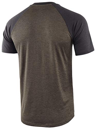 KNQR Men's Performance Lightweight Vintage Quick Dry Athletic Active Outdoor Hiking Henley T-Shirts Military/Black Carbon XXL