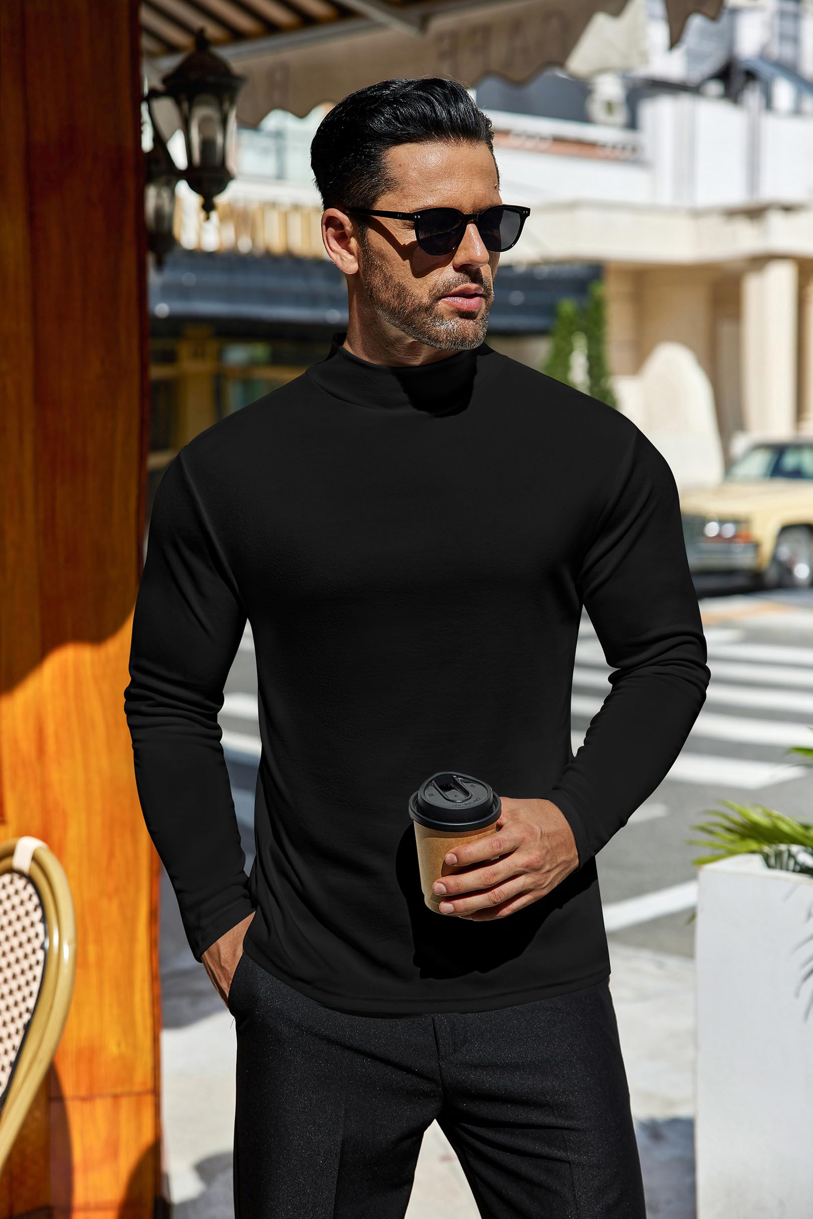 Ekouaer Men's Mock Turtleneck Long Sleeve Turtle Neck Shirts Lightweight Undershirt Thermal Pullover Sweater Black Medium