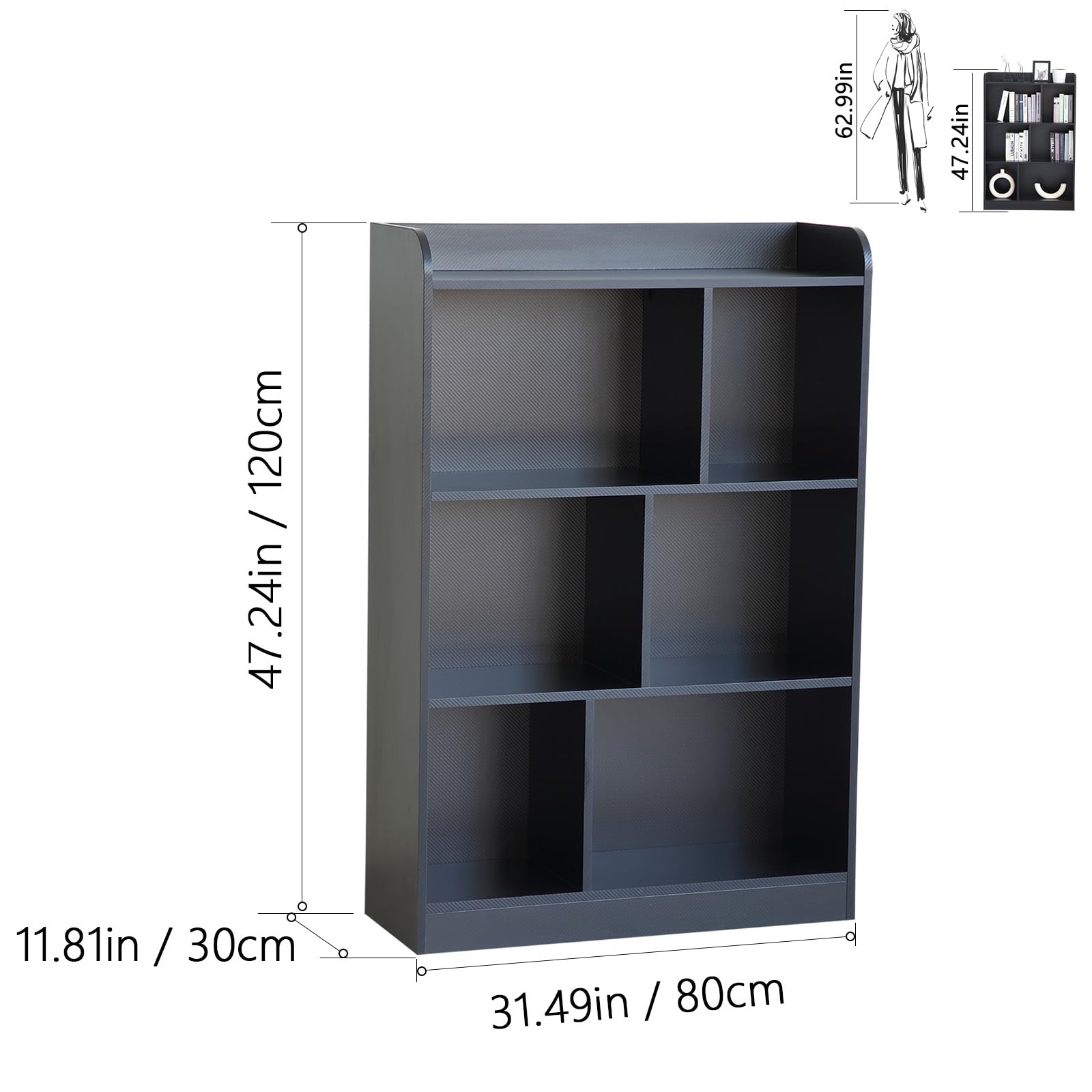 COMUHOME Book Shelf with Back Panel Stability 6 Cube Bookcase Multifunctional Cube Storage Organizer for Bedroom Living Room Office Closet School in Black with 31.49''W